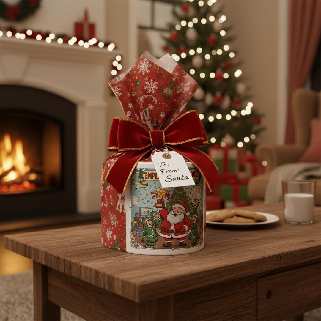Whsanta's Employee of the Month Mug | Funny Christmas Office Award ...