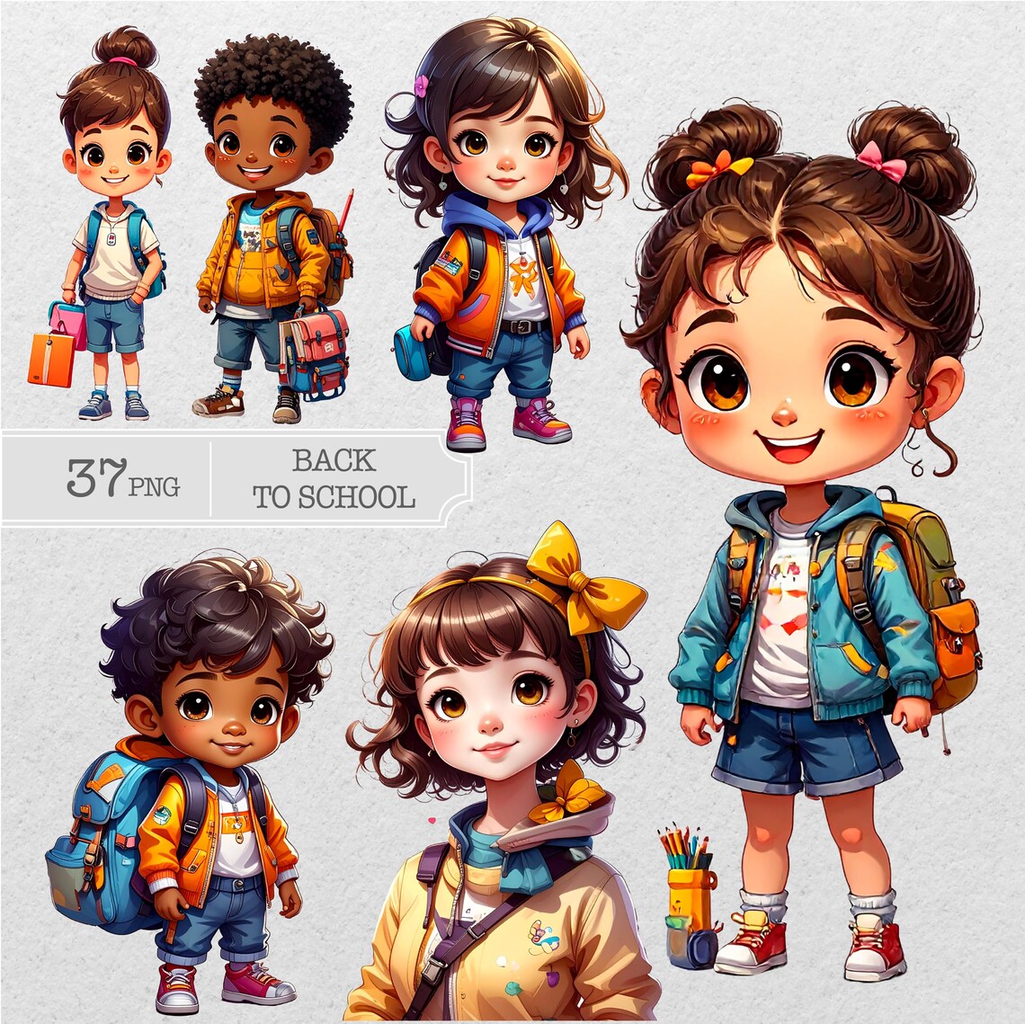 Back to School Clipart Bundle 37 Kawaii Children Illustrations Cute ...