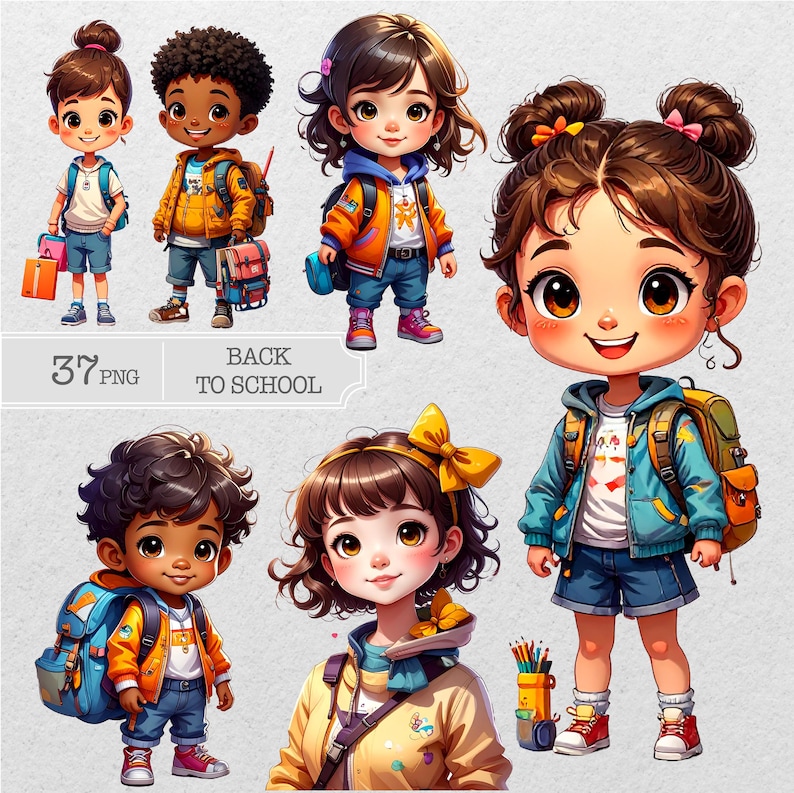 Back to School Clipart Bundle 37 Kawaii Children Illustrations Cute ...