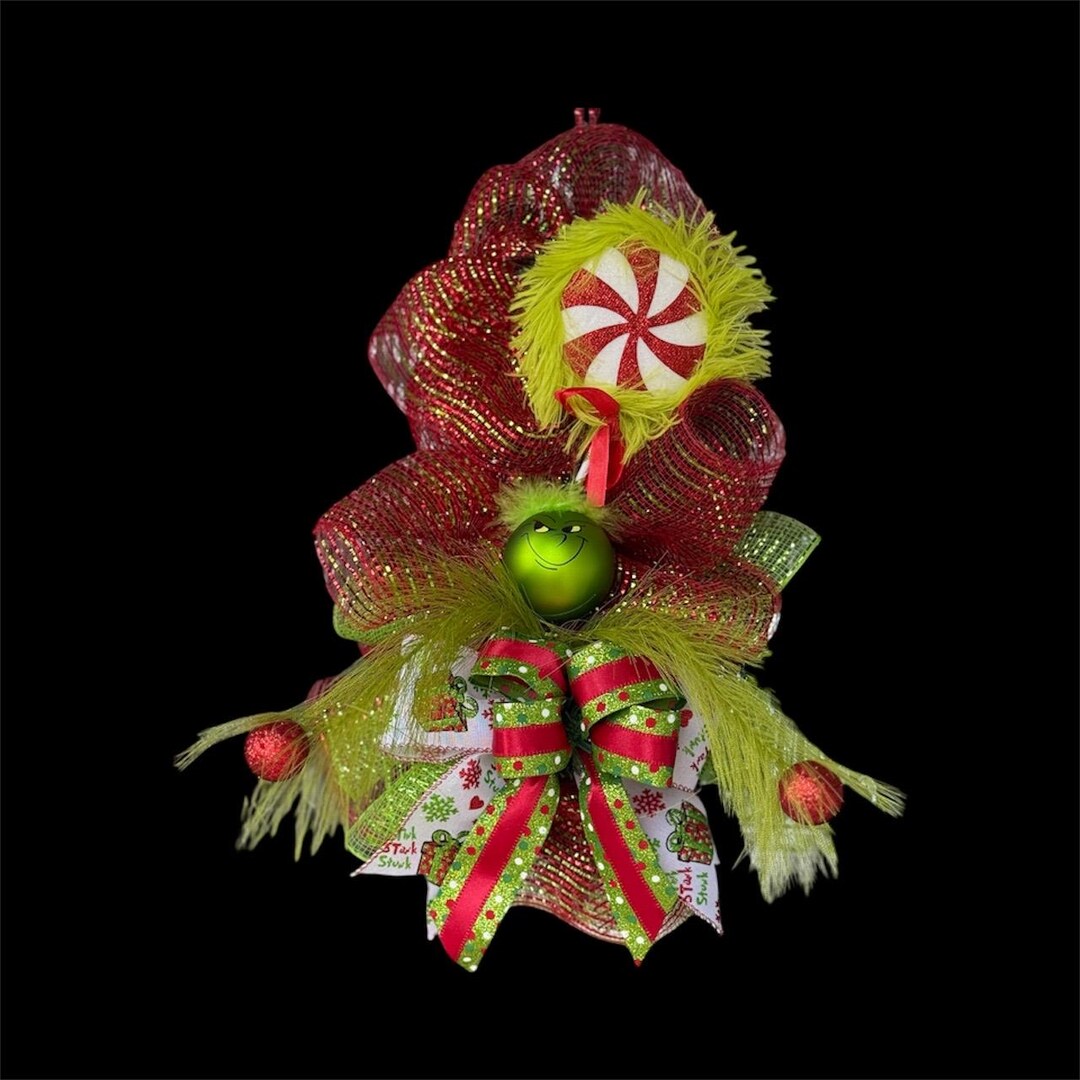 Grinch Christmas Door Swag, Red & Lime Mesh, Holiday Decor - Etsy