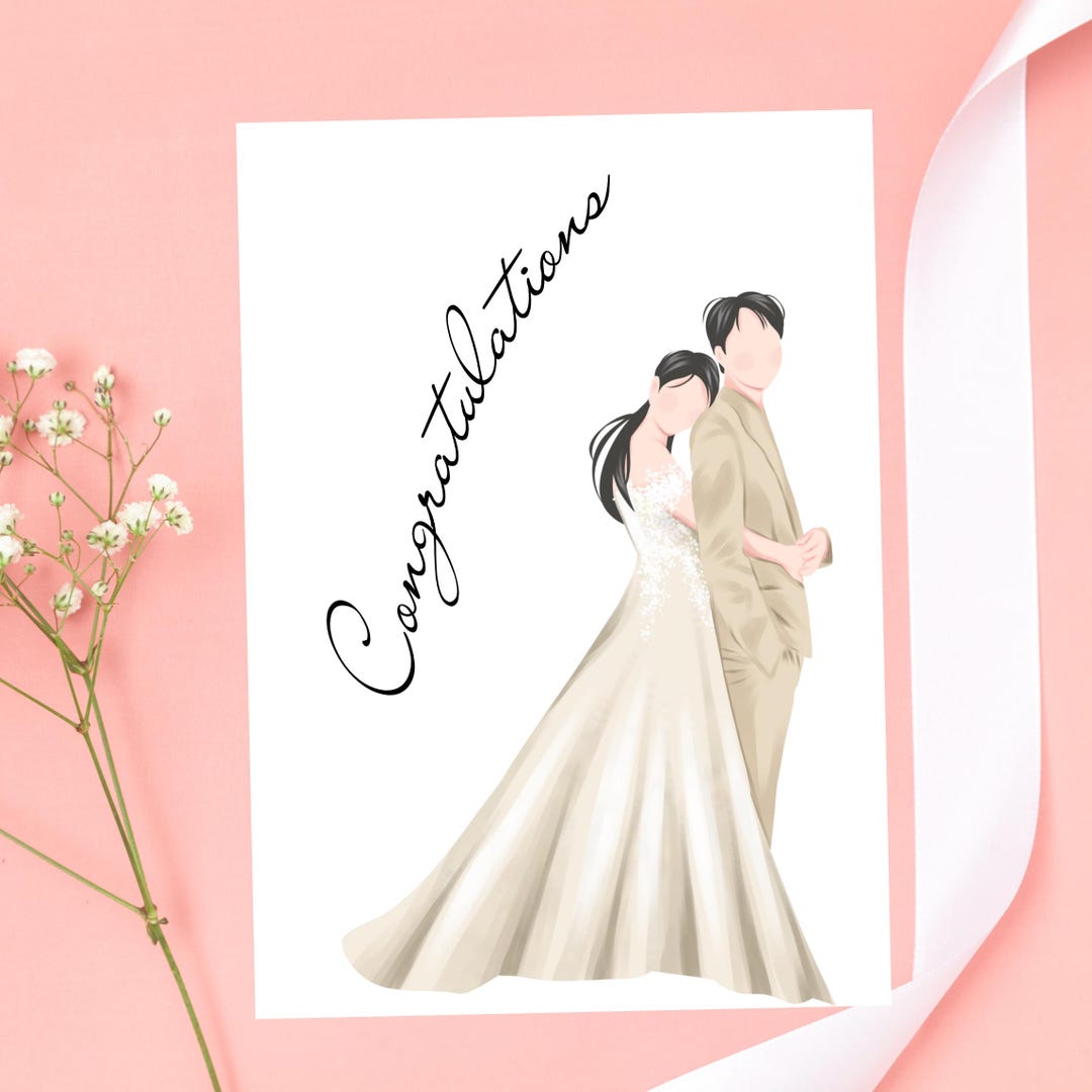 Elegant Wedding Congratulations Card – Digital Download – Bride & Groom ...