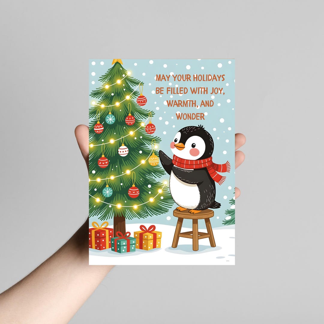 Printable Christmas With Cute Penguin Card, Kids Greetings (PDF, PNG ...