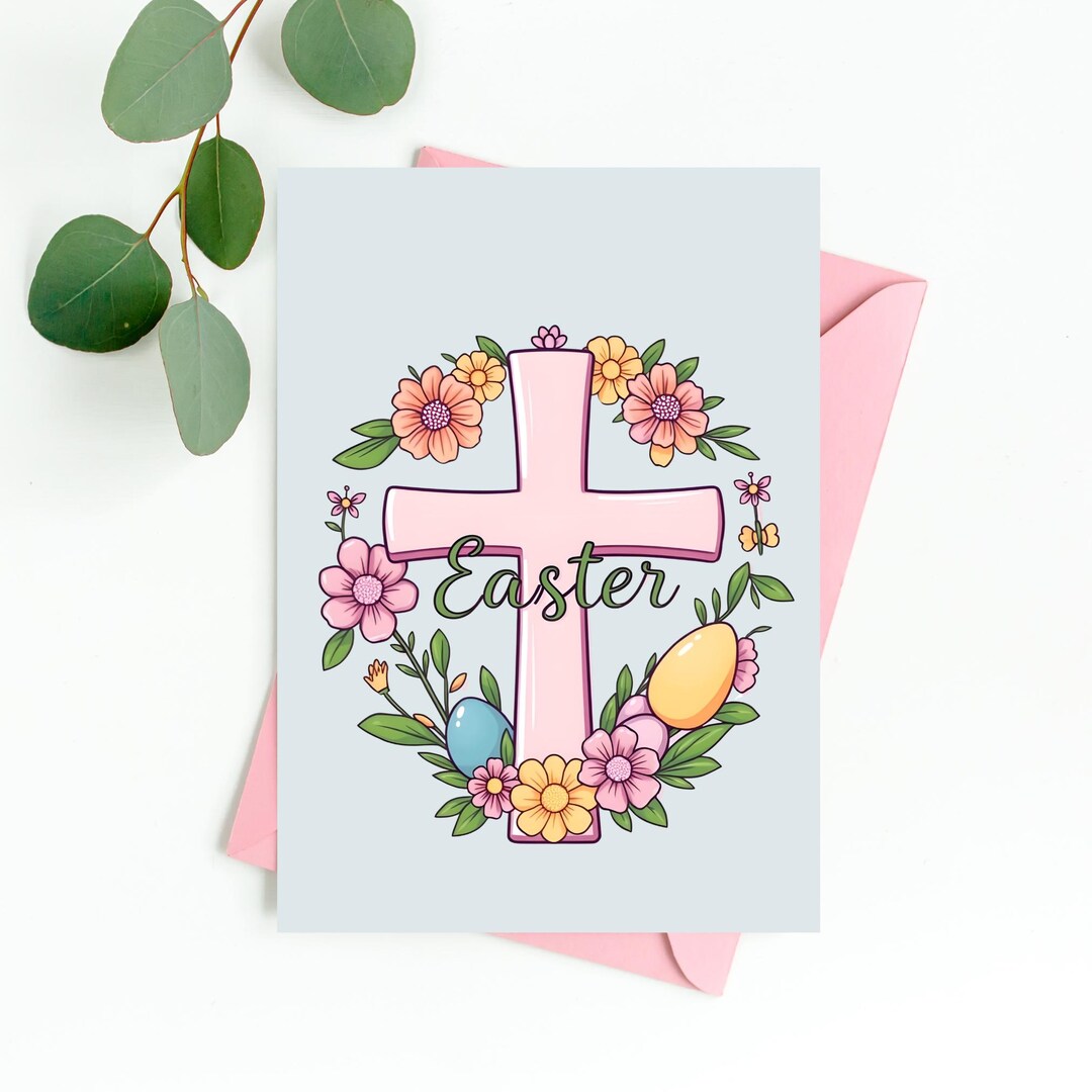 Easter Cross Printable Card | Christian Easter Card | Floral Cross ...
