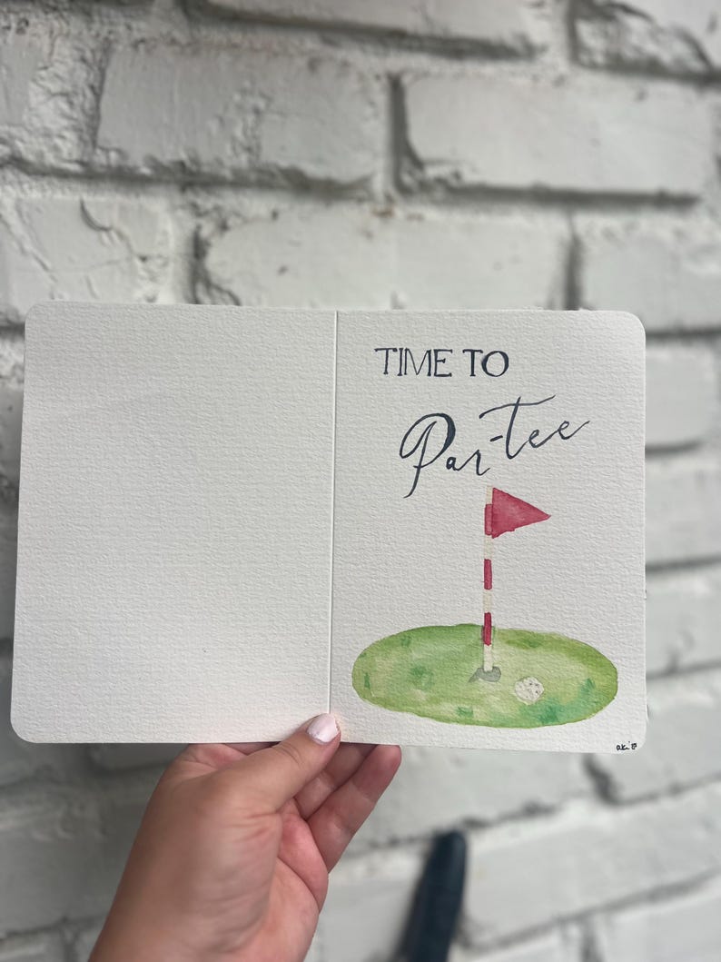 Hand Painted Golf Birthday Card Time to Par-tee Funny Watercolor Golf ...