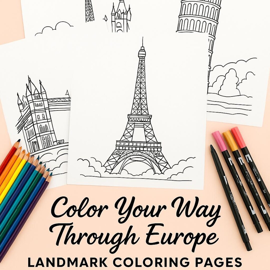European Landmarks Coloring Pages: Travel Architecture (PDF Download ...