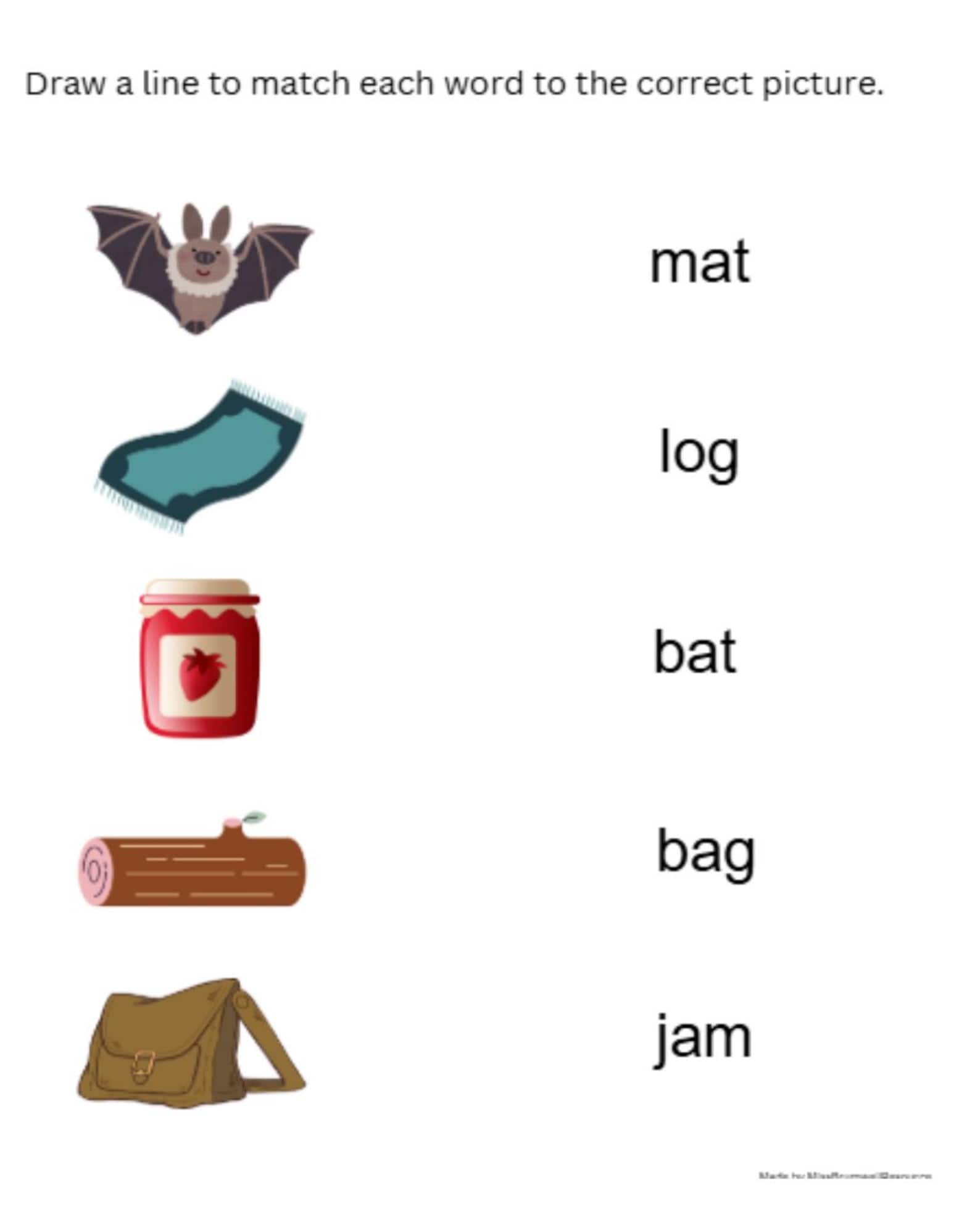 KS1 Phonics CVC Word Matching Worksheet | Printable Phonics Activity ...