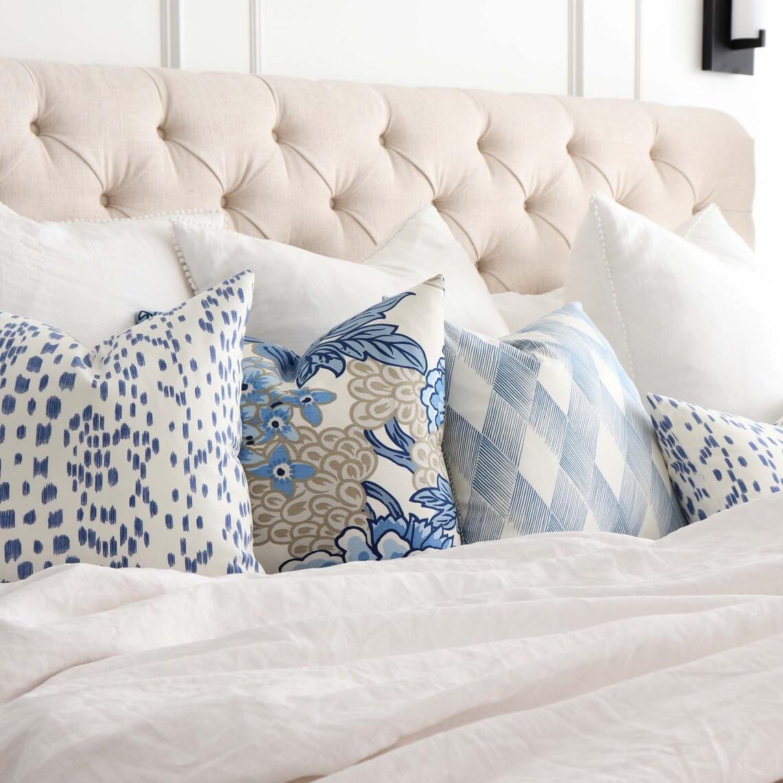 Periwinkle Blue White Lumbar Throw Pillow Cover With Gold | Etsy