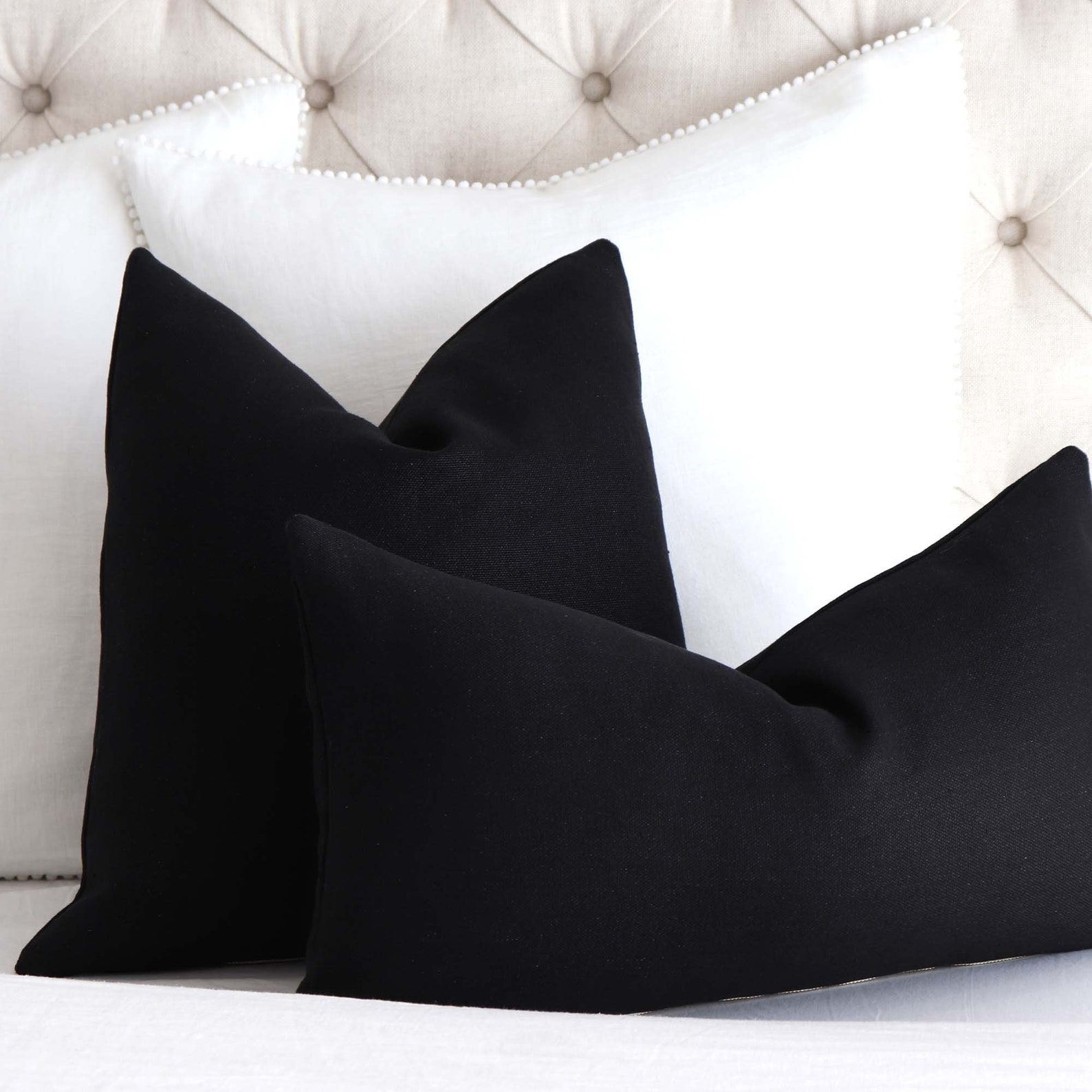 Linen Jet Black Lumbar Throw Pillow Cover With Gold Zipper - Etsy