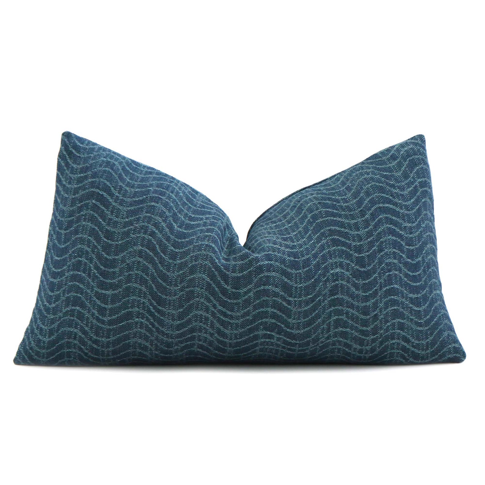 Kelly Wearstler Dadami Marlin Blue Stripe Waves Throw Pillow Cover With ...