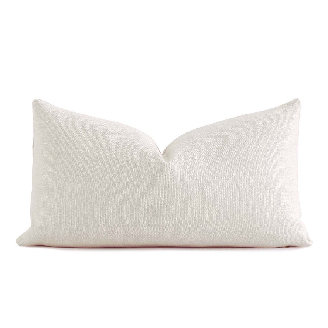 Solid Ivory White Linen Lumbar Throw Pillow Cover With Zipper, Long ...