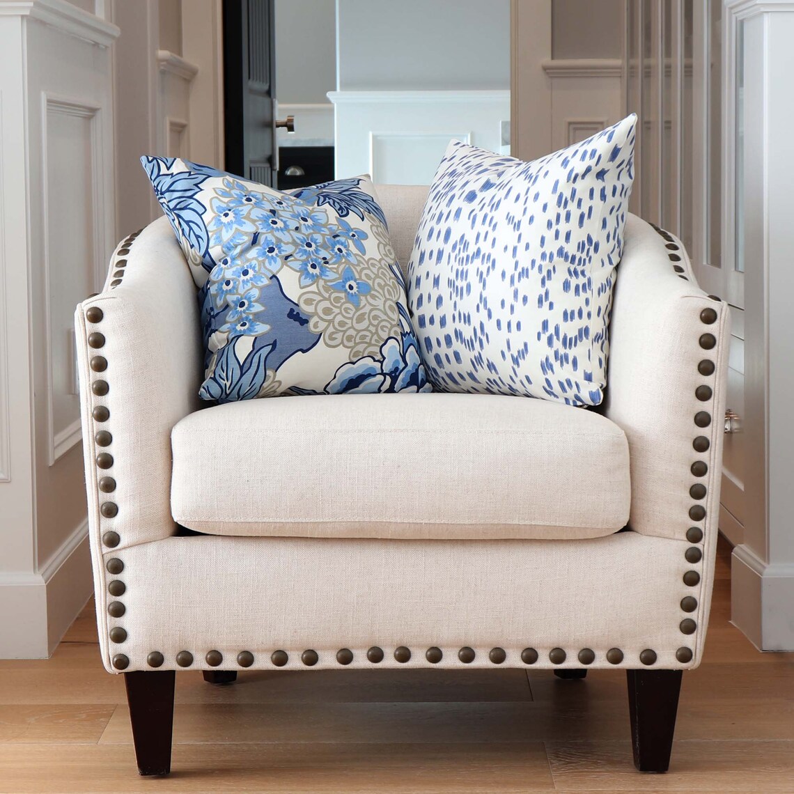 Periwinkle Blue White Lumbar Throw Pillow Cover With Gold | Etsy