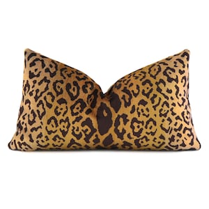 Silk Velvet Leopard Print Lumbar Throw Pillow Cover With Zipper in Gold ...