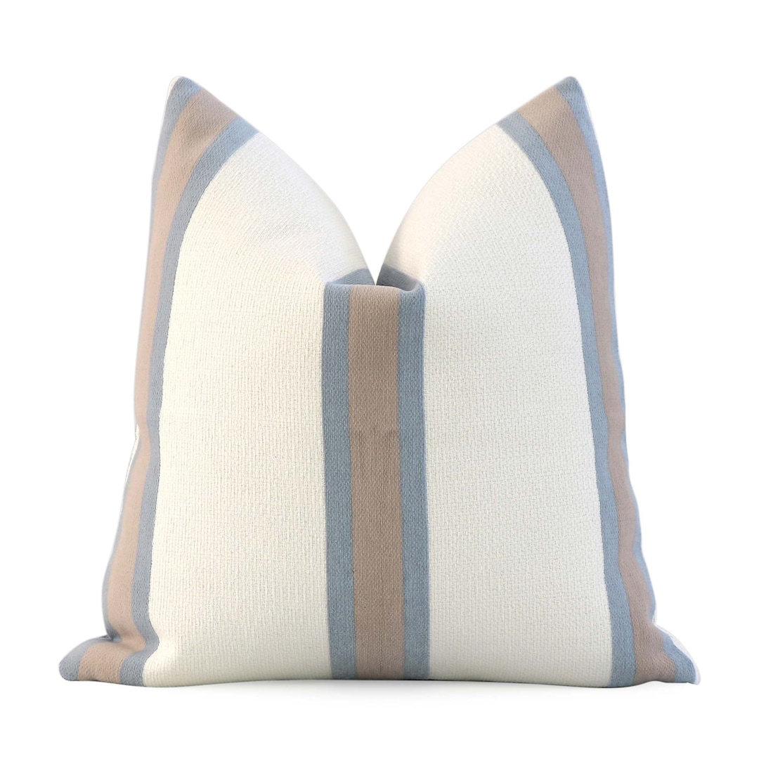 Thibaut Abito Stripe Powder Blue and Tan Stripe Throw Pillow Cover With ...
