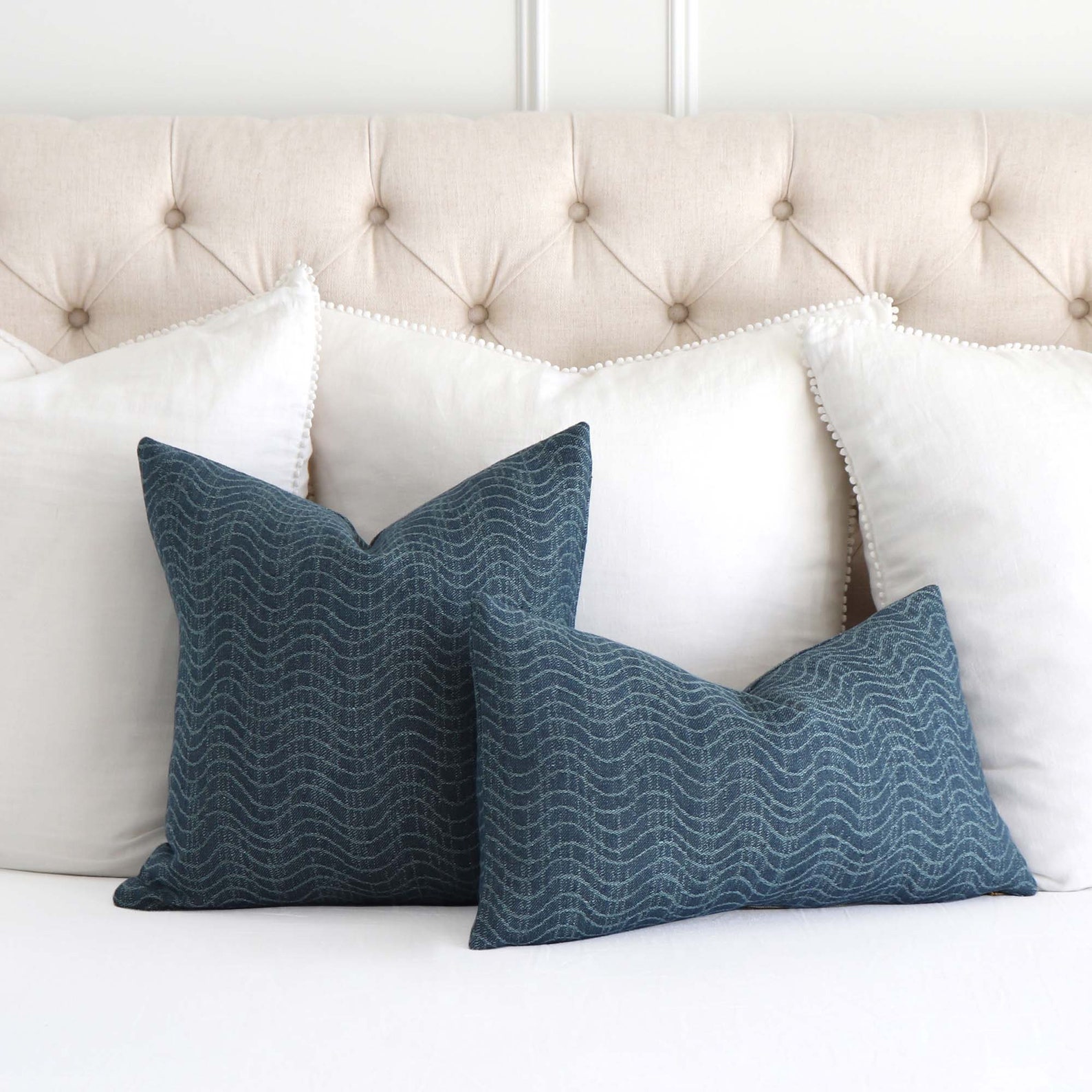 Kelly Wearstler Dadami Marlin Blue Stripe Waves Throw Pillow Cover With ...