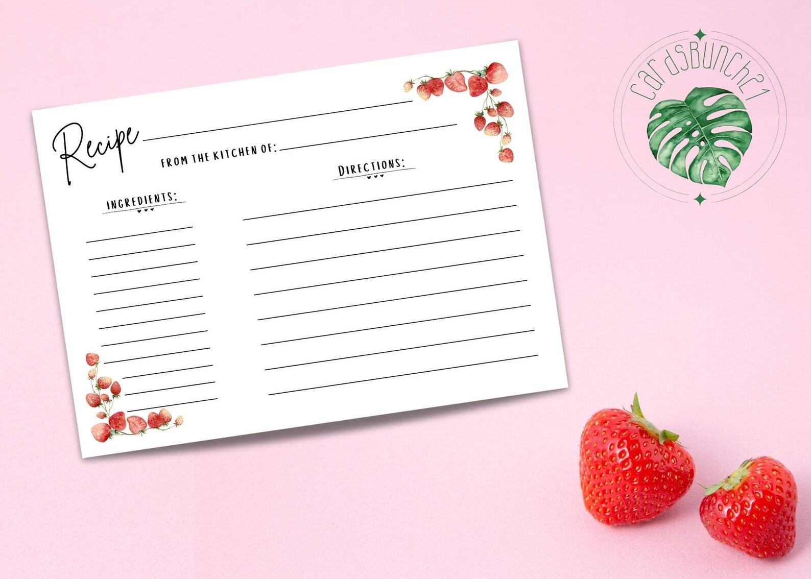 Vintage Strawberry Recipe Card – Printable 4x6 | Instant Download ...