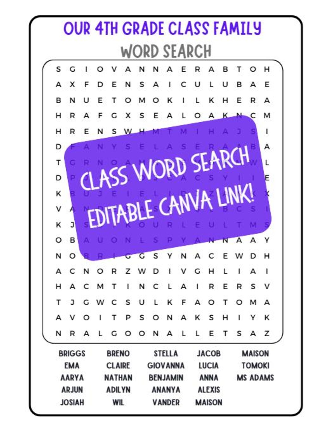 Editable Class Name Word Search Template | Back to School Icebreaker ...