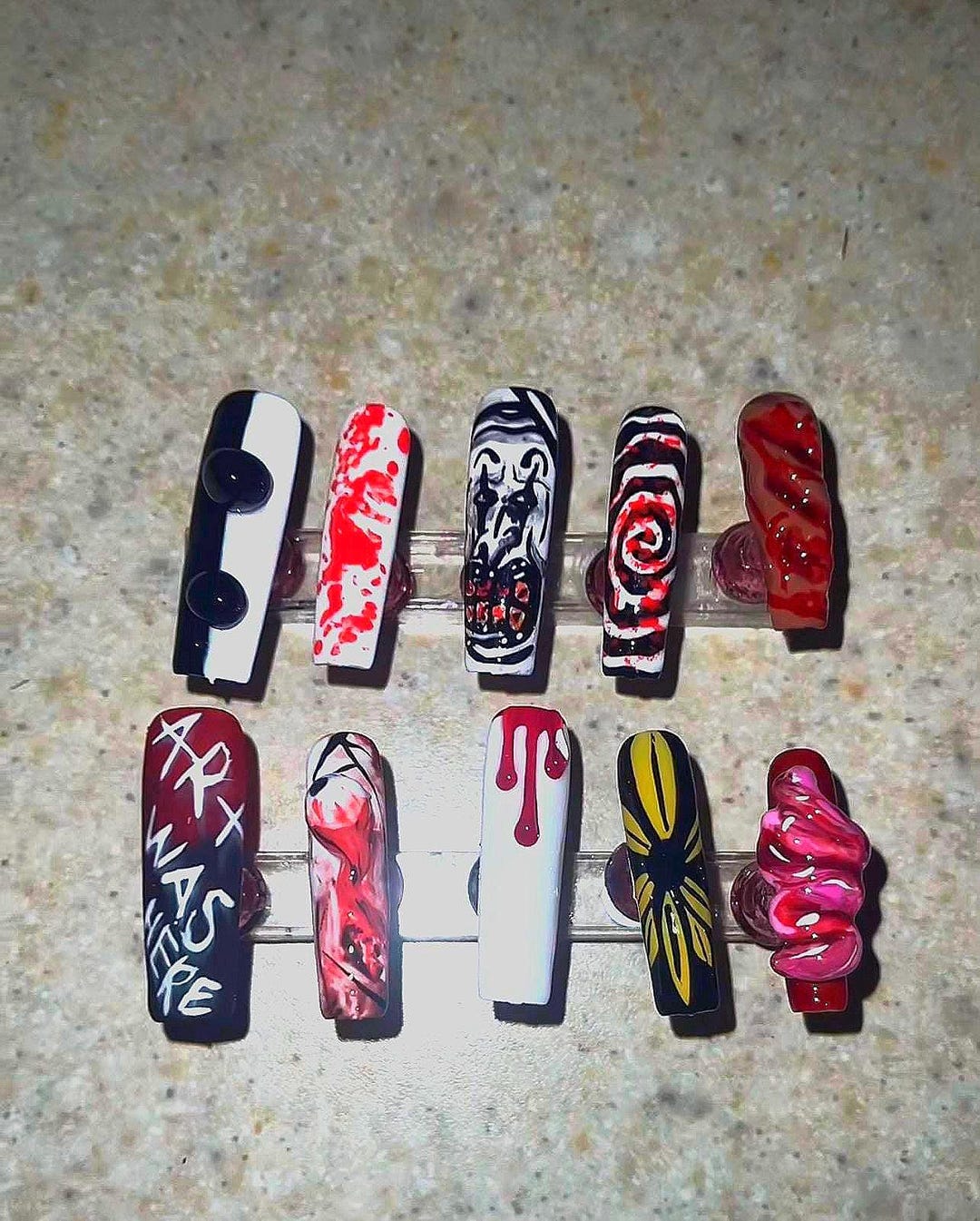 Terrifier Nail Set: Hand-painted Horror Art the Clown Nails - Etsy