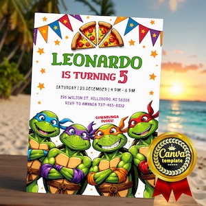 Ninja Turtles Cowabunga Birthday Invitation – Editable Canva Template ...