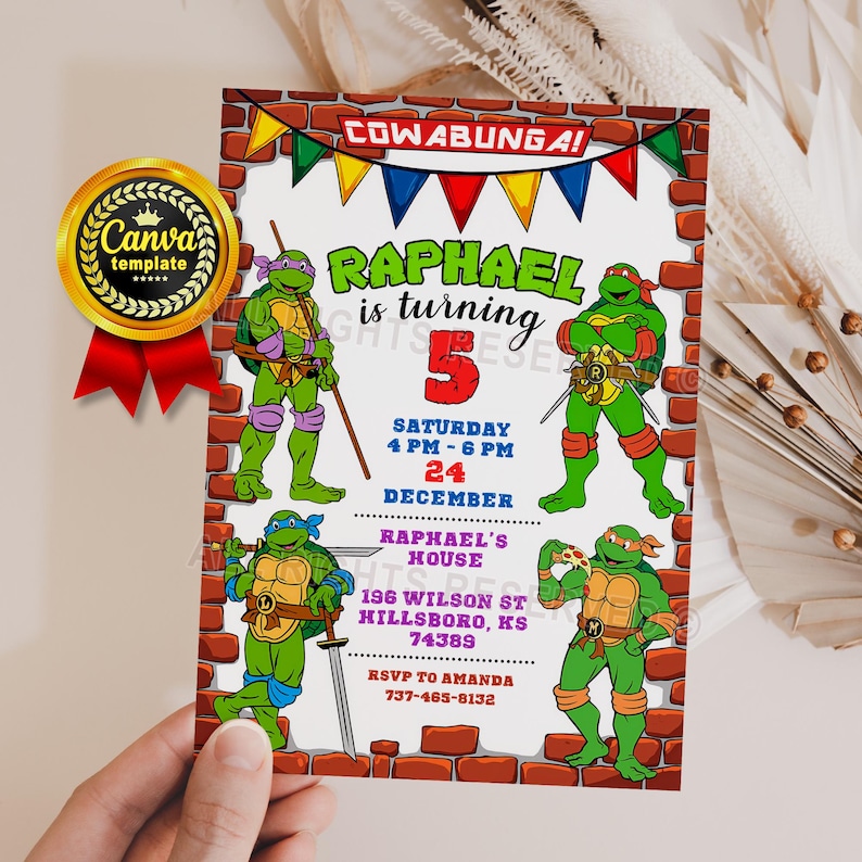 Ninja Turtles Invitation – Editable Canva Template for Ninjas Turtle ...