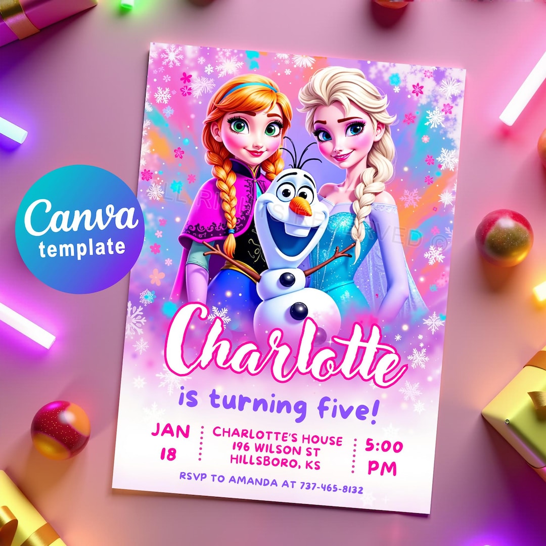 Frozen Birthday Invitation – Editable Canva Template for an Elsa, Anna ...