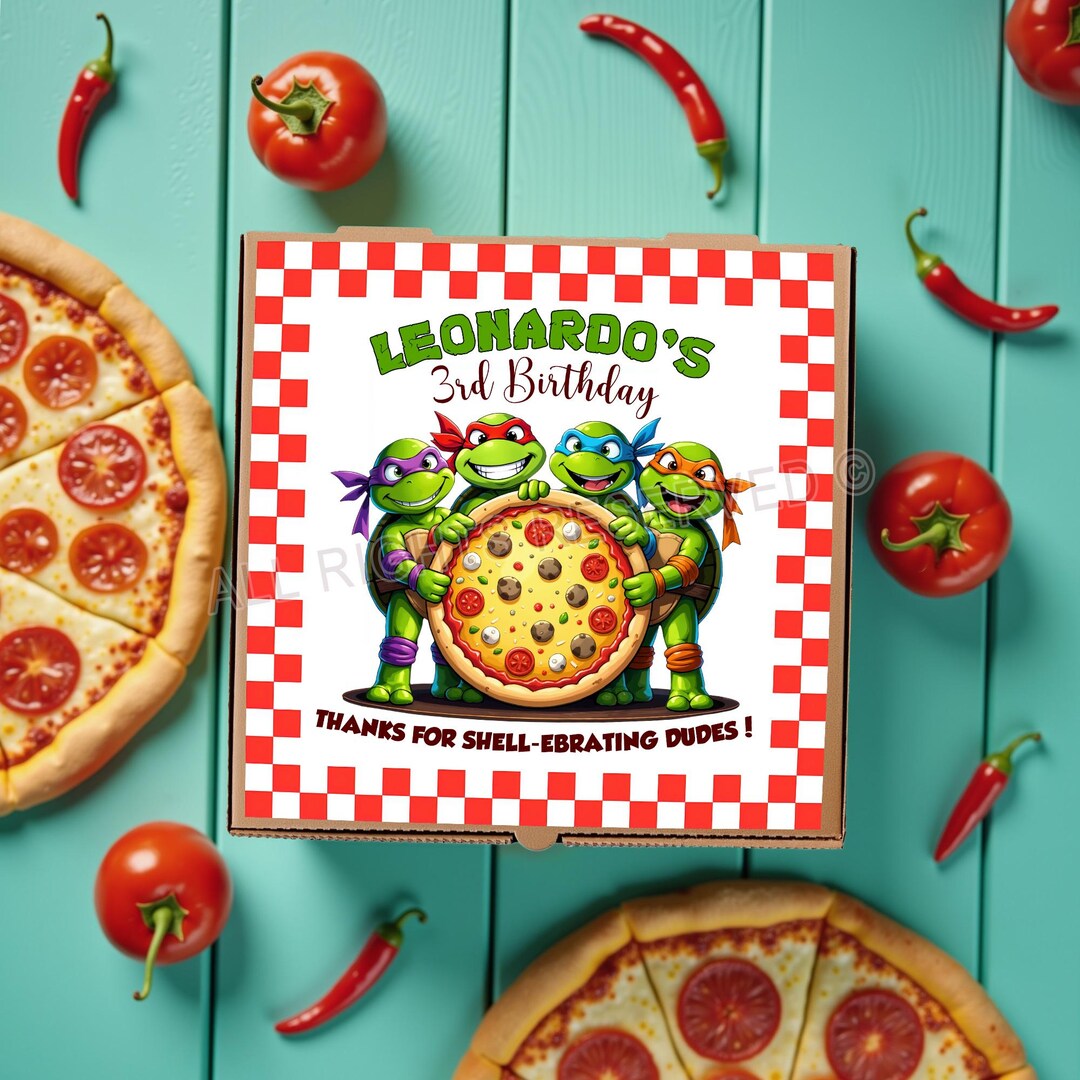 Ninja Turtles Pizza Favor Box Label – Editable Canva Template ...