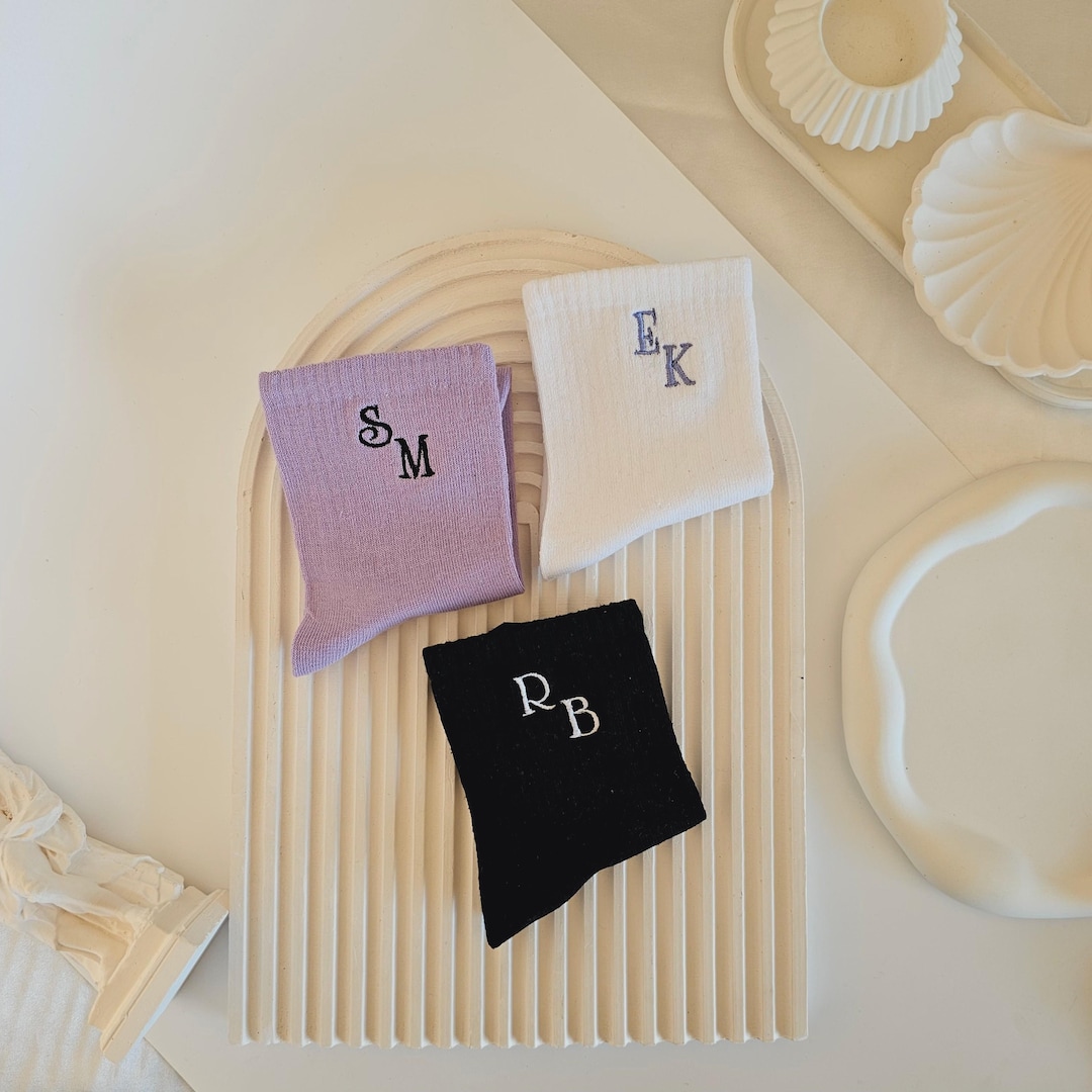 Embroidered Initial Socks, Personalized Name Socks, Custom Text Gift ...