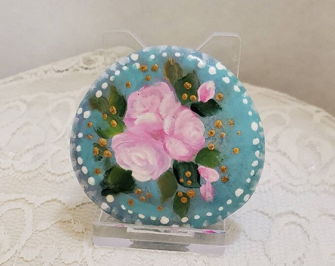 Painted Shabby Chic Pink Rose Bouquet Rock Cute Little Pillow - Etsy