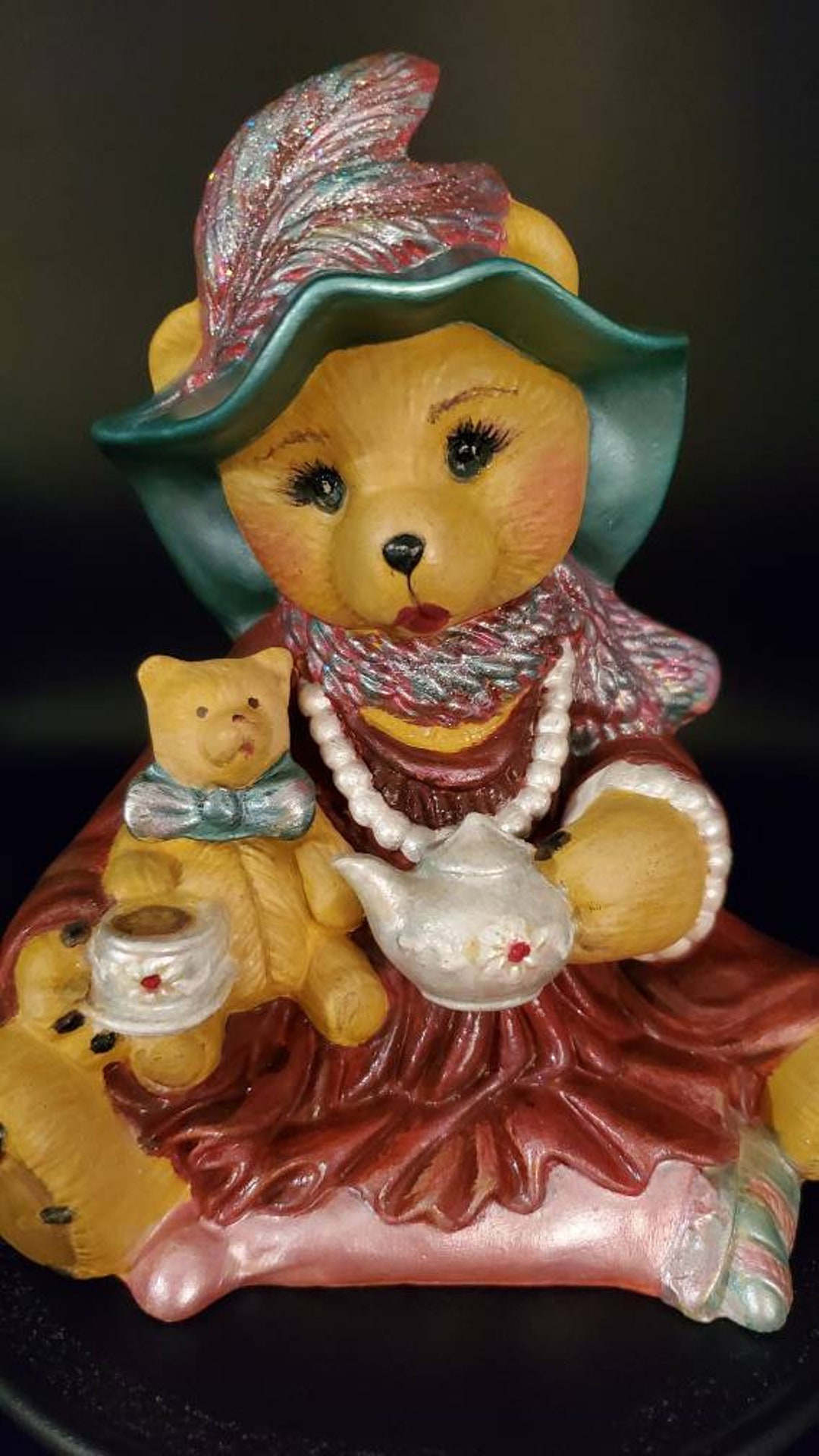 Painted Ceramic Teddy Bear Tea Cup Party With Fancy Bear Her - Etsy