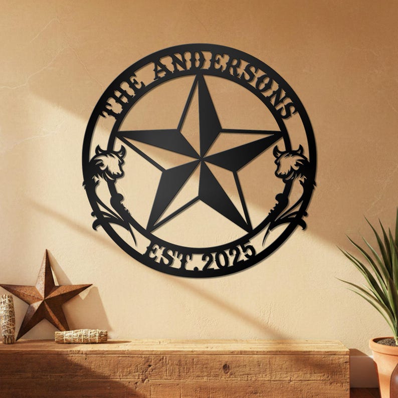 Personalized Texas Star Metal Sign, Custom Family Name Monogram ...