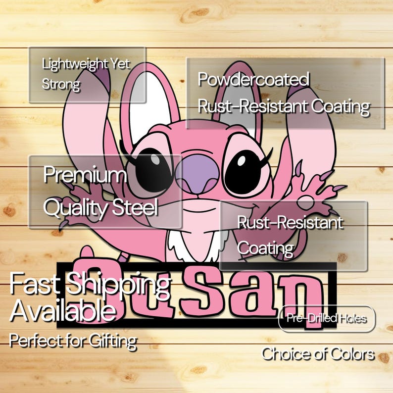 Stitch Angel Ohana Metal Sign Custom Name Susan, Disney Experiment 624 ...
