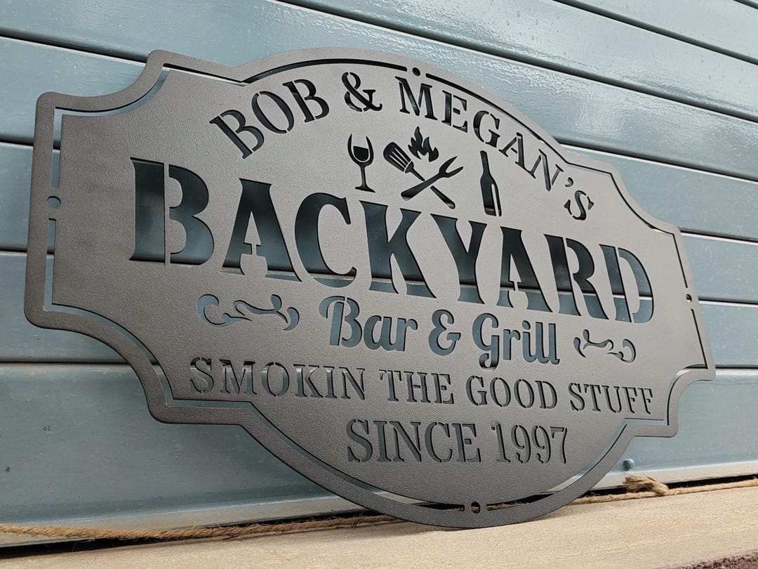 Custom Backyard BBQ Metal Sign, Personalized Family Name Bar Sign ...