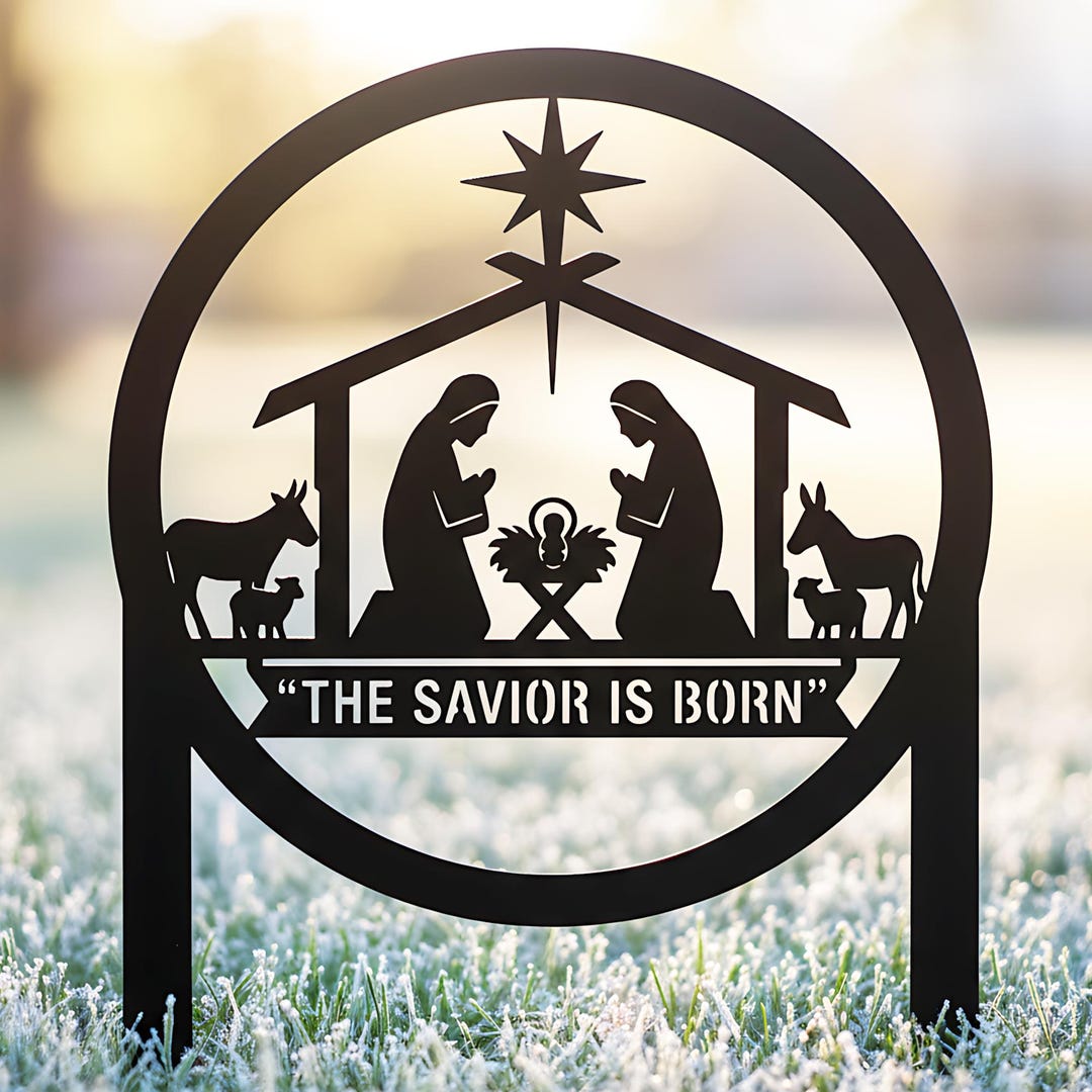 Nativity Christmas Yard Stake Metal | the Savior is Born Outdoor Sign ...
