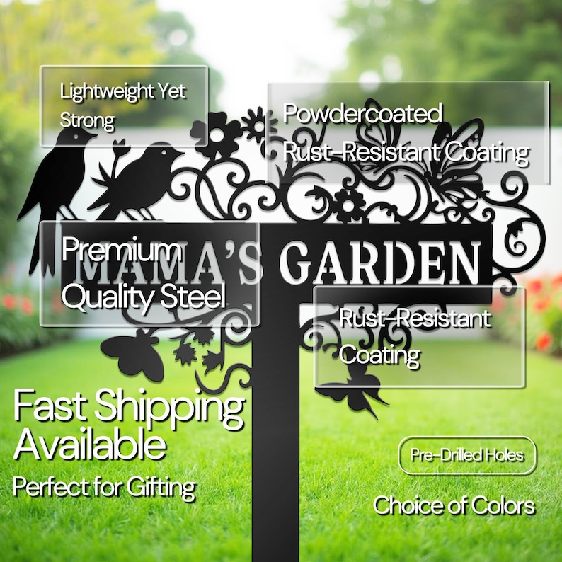 Personalized Bird & Flower Garden Sign: Custom Metal Decor, Mom's Gift ...