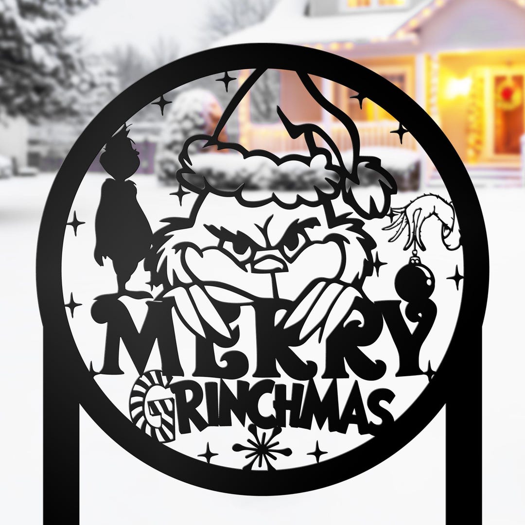 Grinch Metal Yard Stake | Merry Grinchmas Sign for Outdoor Christmas ...