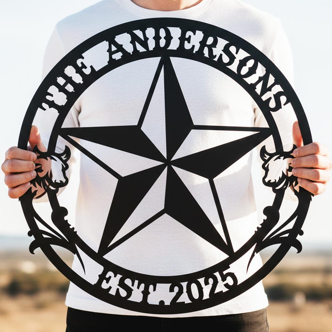 Personalized Texas Star Metal Sign, Custom Family Name Monogram ...