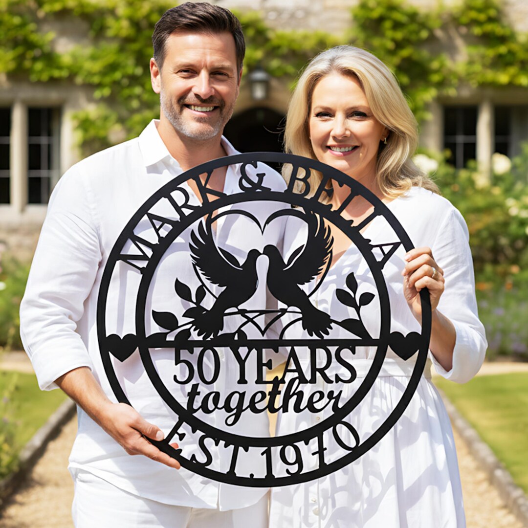 Custom 50 Years Together Floral Dove Anniversary Gift Metal Sign, 25 ...