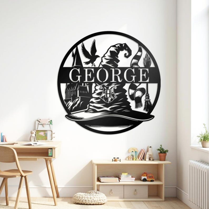 Personalized Wizard Hat Metal Wall Art: Custom Name Kids Room Decor ...