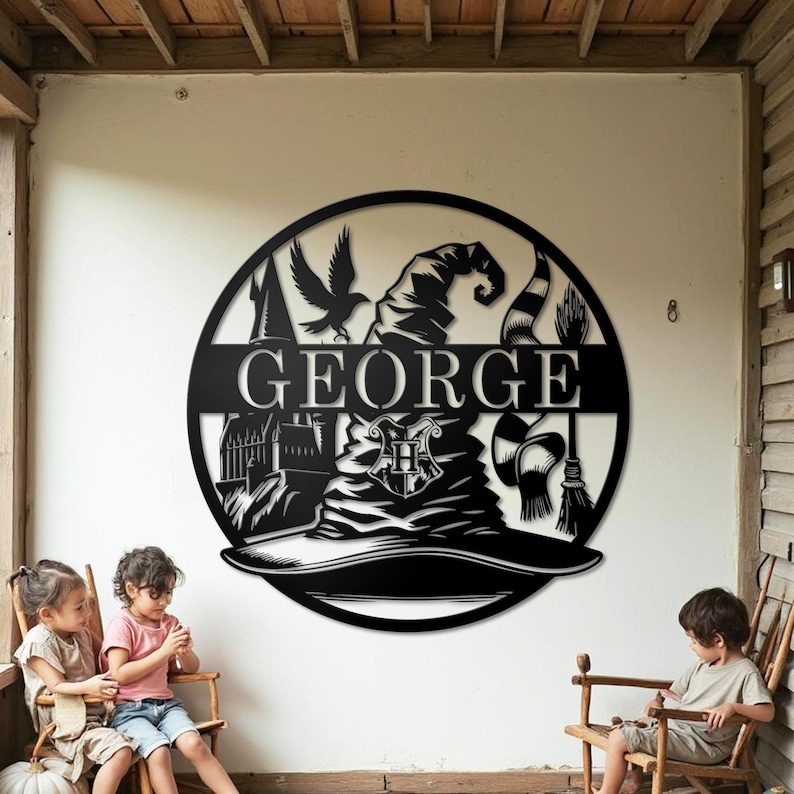 Personalized Wizard Hat Metal Wall Art: Custom Name Kids Room Decor ...