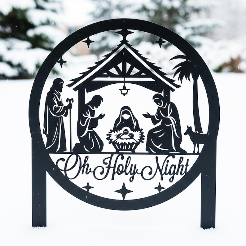 Oh Holy Night Nativity Metal Yard Stake Outdoor Christmas Decor ...
