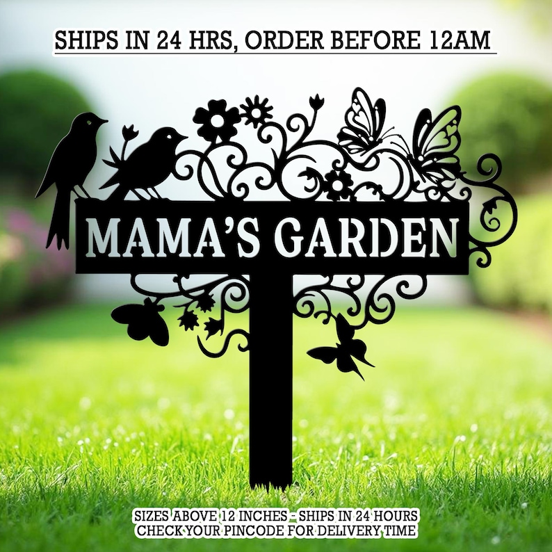 Personalized Bird & Flower Garden Sign: Custom Metal Decor, Mom's Gift ...