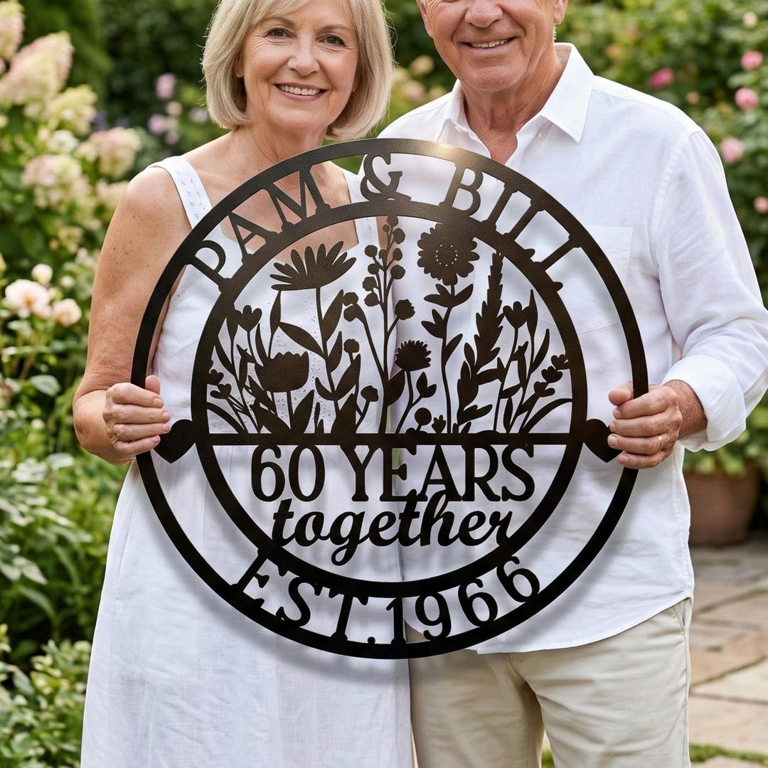 Personalized 60th Anniversary Metal Sign Spring Floral Outdoor Decor ...
