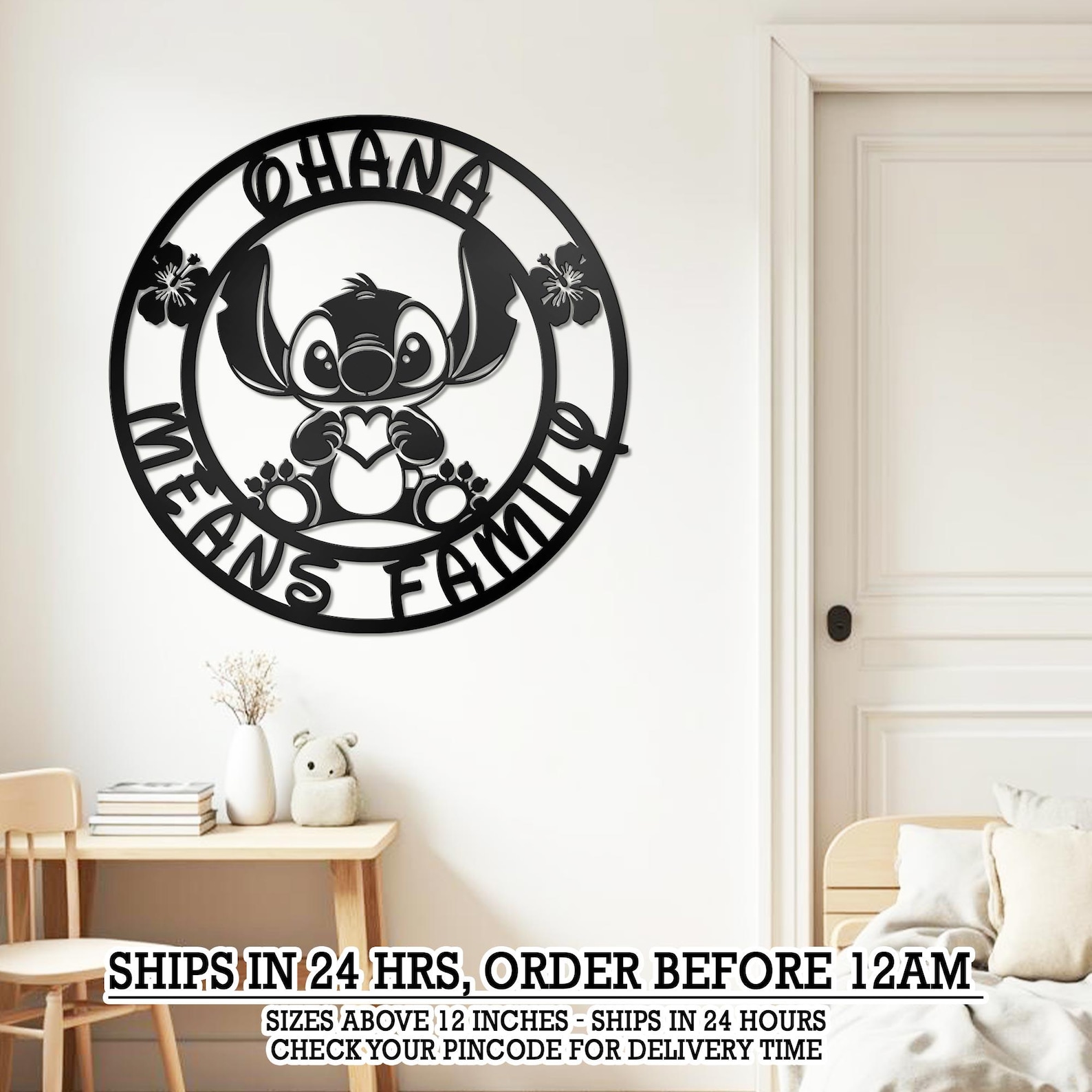 Ohana Means Family Metal Sign Cute Baby Room Wall Decor Hawaiian Theme ...