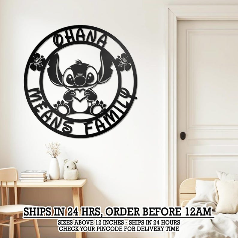 Ohana Means Family Metal Sign Cute Baby Room Wall Decor Hawaiian Theme ...