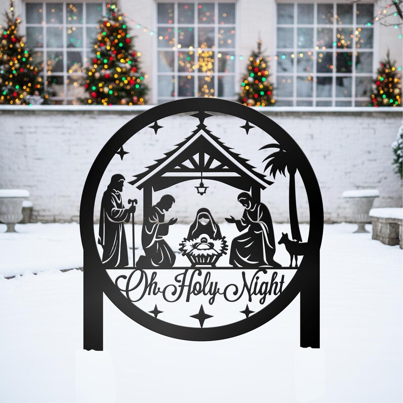 Oh Holy Night Nativity Metal Yard Stake Outdoor Christmas Decor ...