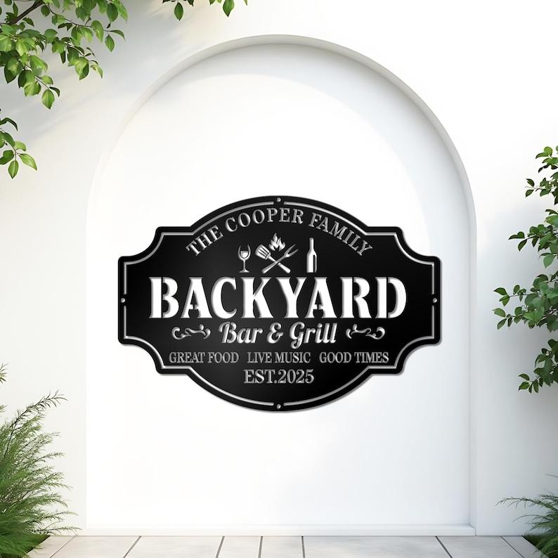 Custom Backyard BBQ Metal Sign, Personalized Family Name Bar Sign ...