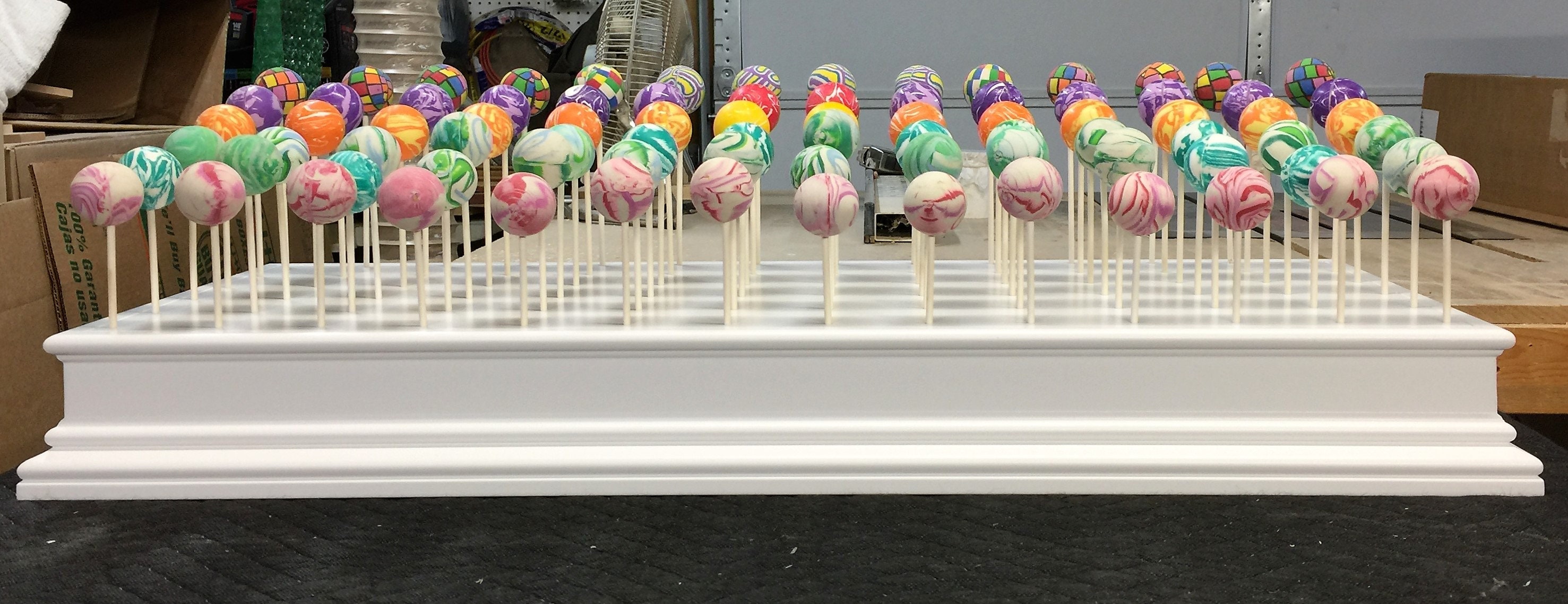 Custom Rectangular Cake Pop Stand. Features Stepped Row Depths. Holds ...