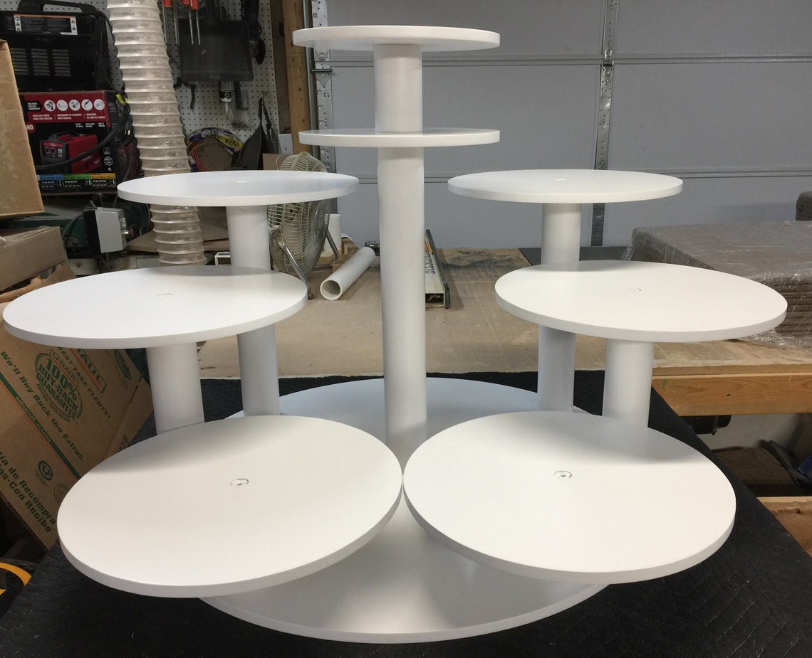 7 Tier Staggered Elevation Cupcake Stand With Center Post for Cutting ...