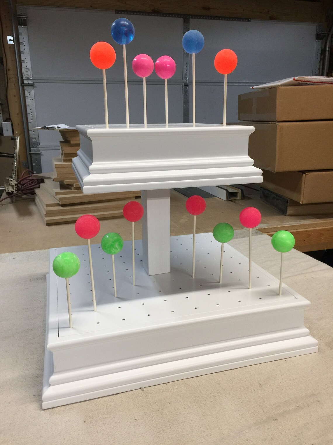 2 Tier Custom Cake Pop Stand. Features Alternating Row Depths. Can Hold ...