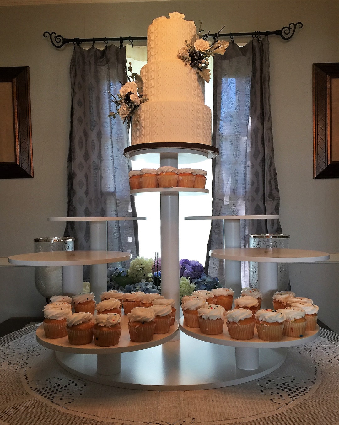 7 Tier Staggered Elevation Cupcake Stand With Center Post for Cutting ...