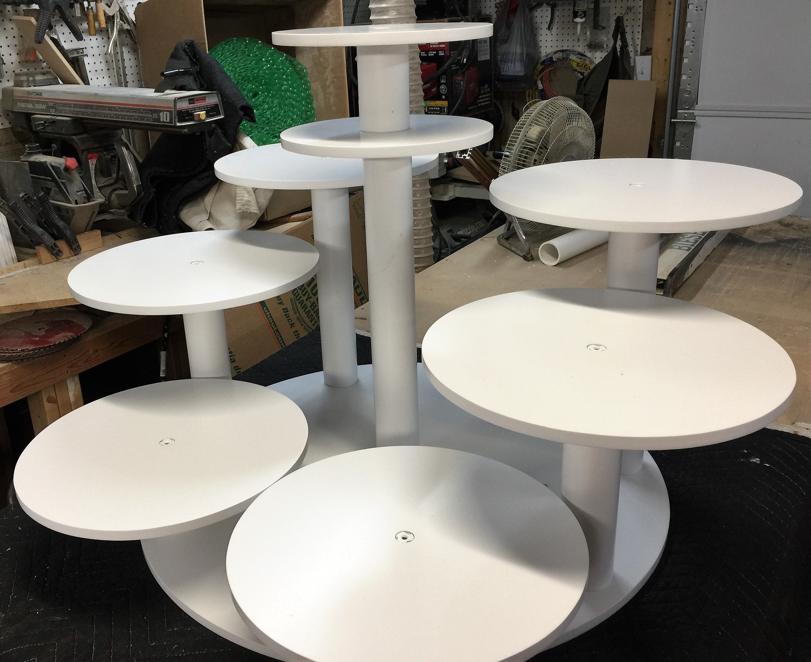 7 Tier Staggered Elevation Cupcake Stand With Center Post for Cutting ...